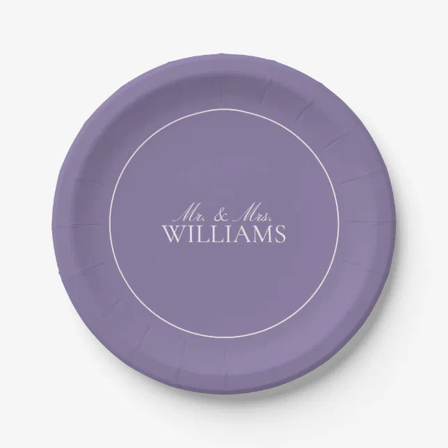 Elegant Lilac Lavender Classic Script Wedding Paper Plates | Zazzle