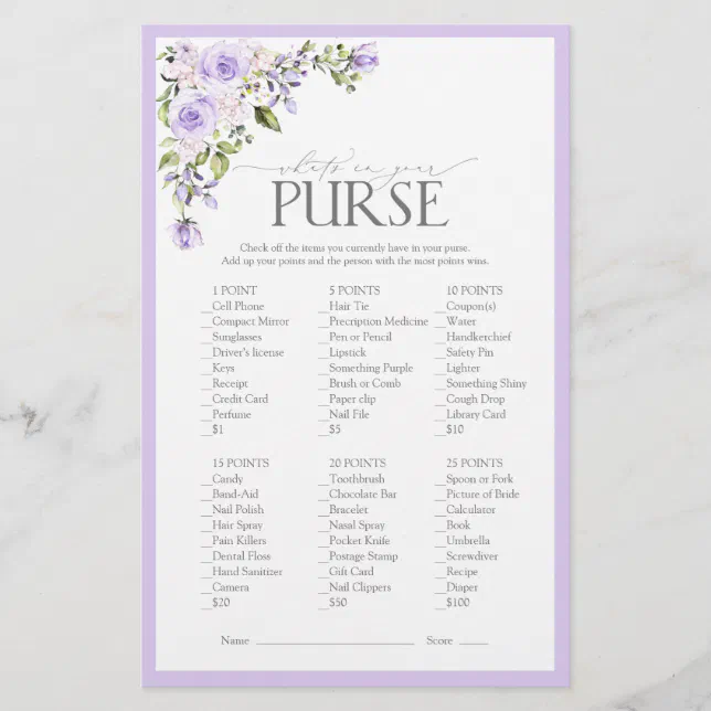 Elegant Lilac Lavender Floral Bridal Shower Game | Zazzle