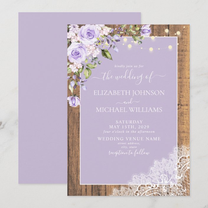 Elegant Lilac Lavender Rustic Wood Lace Wedding Invitation | Zazzle.com