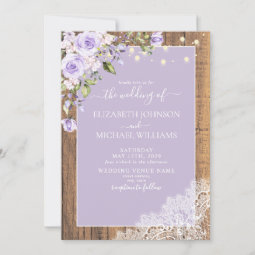 Elegant Lilac Lavender Rustic Wood Lace Wedding Invitation | Zazzle