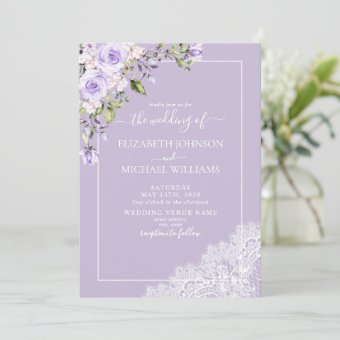 Elegant Lilac Lavender Rustic Wood Lace Wedding Invitation | Zazzle