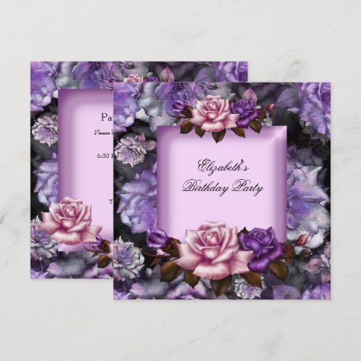 Elegant Lilac Pink Purple Flowers Birthday Party Invitation | Zazzle