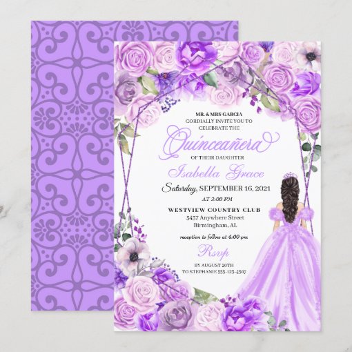 Elegant Lilac Purple Floral Quinceanera Invitation | Zazzle