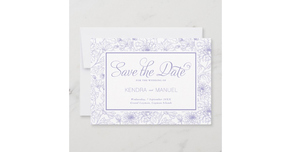 Elegant Lilac Purple Floral Toile Wedding Save The Date | Zazzle