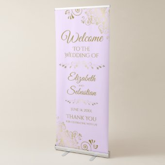 Elegant Lilac Purple & Gold Lacy Wedding Welcome Retractable Banner ...