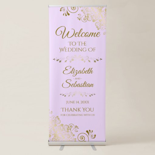 Elegant Lilac Purple & Gold Lacy Wedding Welcome Retractable Banner ...