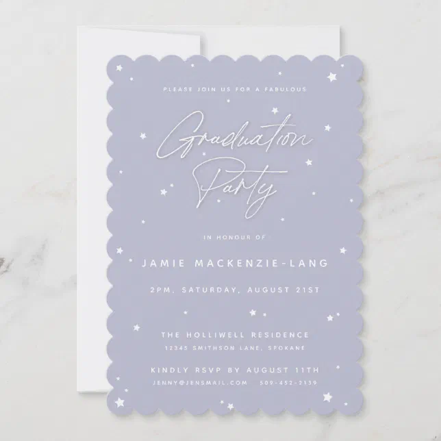 Elegant Lilac Script and Stars Graduation Party Invitation | Zazzle
