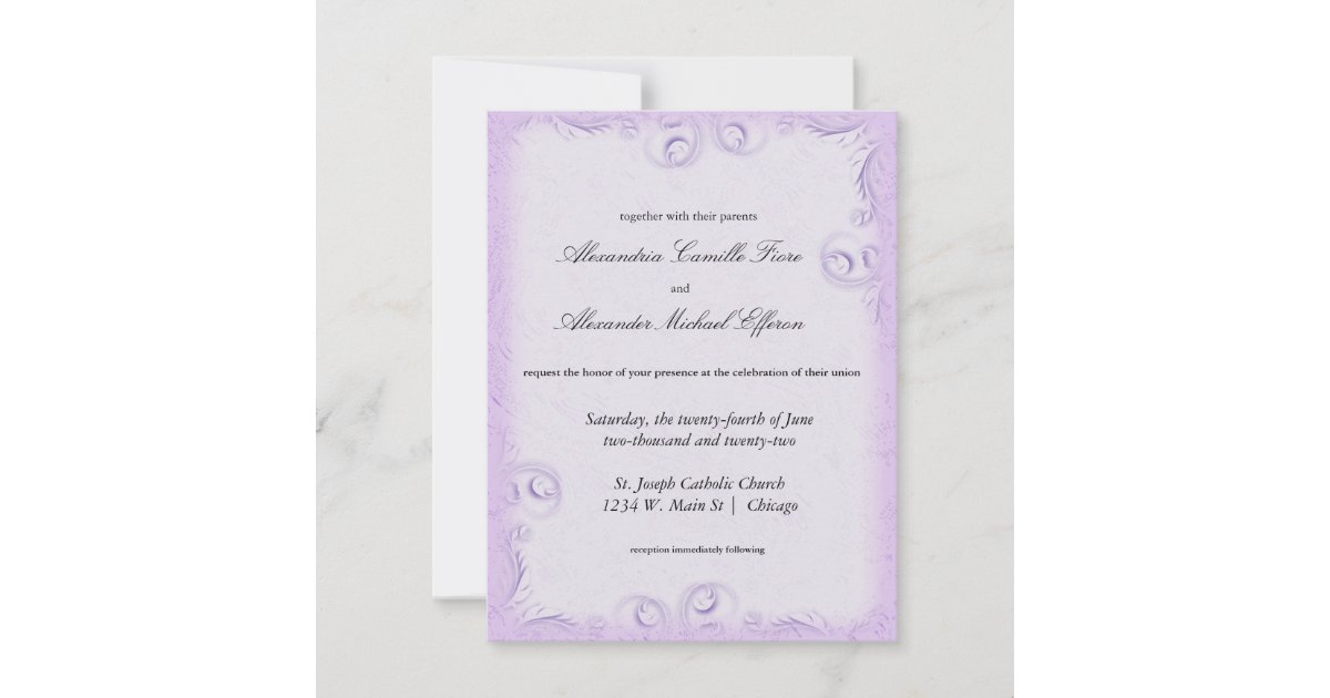 Elegant Lilac Scrollwork Formal Wedding Invite | Zazzle