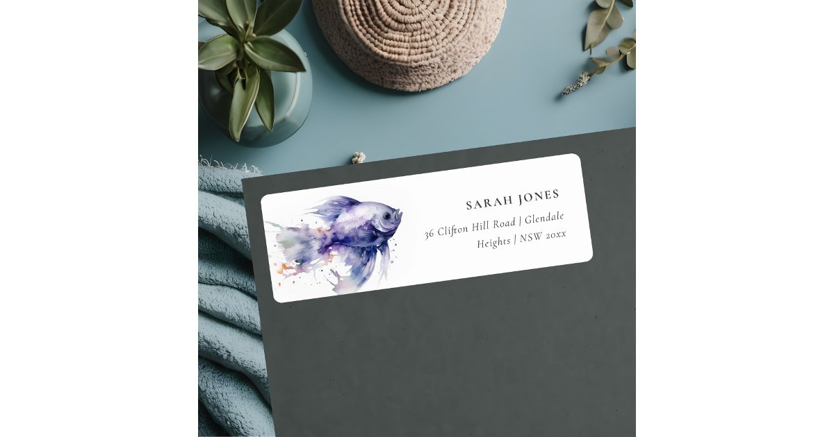 Elegant Lilac Watercolor Coastal Fish Address Label | Zazzle