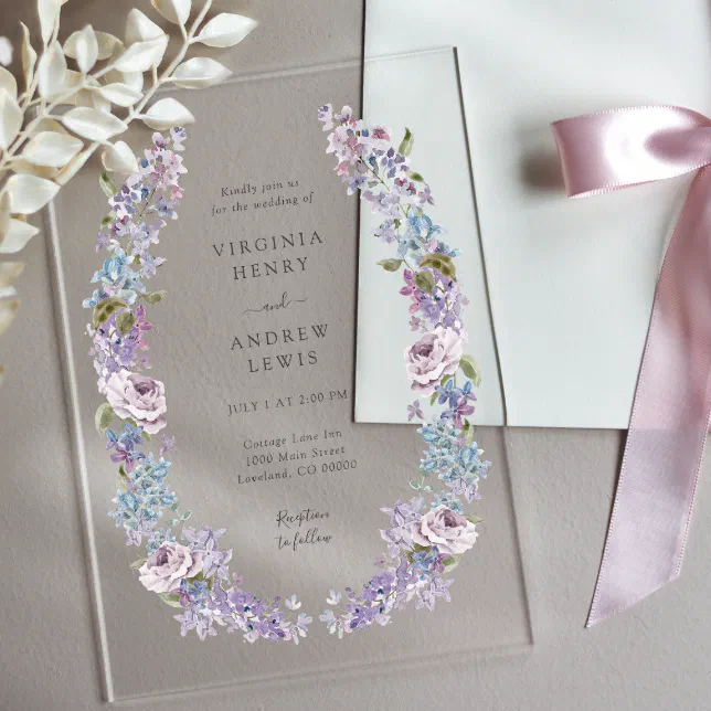 Elegant Lilac Wedding Acrylic Invitations | Zazzle