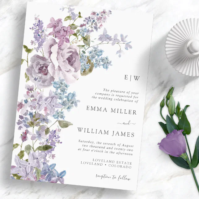 Elegant Lilac Wedding Invitation | Zazzle