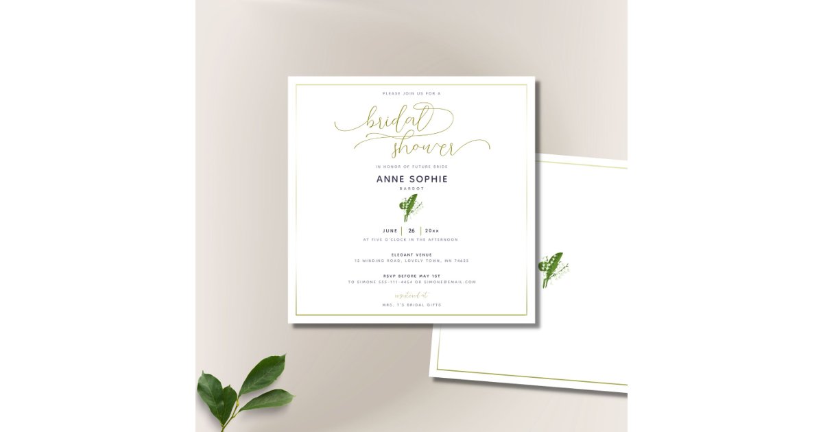 Elegant Lily of Valley Gold Calligraphy Bridal Invitation | Zazzle