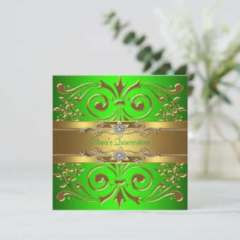 Elegant Lime Green and Gold Quinceanera Invitation | Zazzle