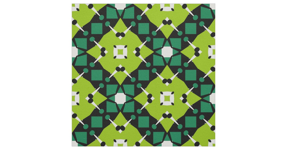 Elegant Lime Green Black & White Geometric Pattern Fabric | Zazzle