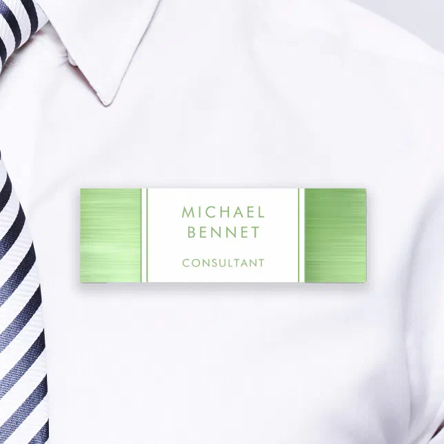 Elegant Lime Green Brushed Metallic Business Name Tag | Zazzle