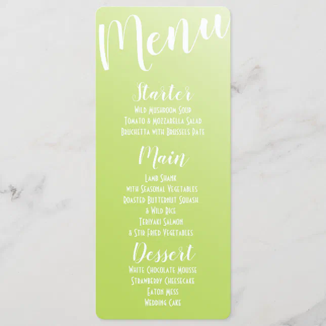 Elegant Lime Green Ombre Menu | Zazzle