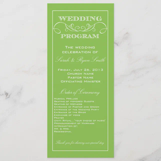 Elegant Lime Green Swirl Wedding Program | Zazzle