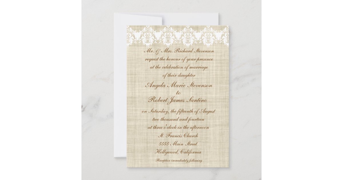 Elegant Linen And Lace Wedding Invitations | Zazzle