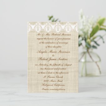 Elegant Linen And Lace Wedding Invitations | Zazzle