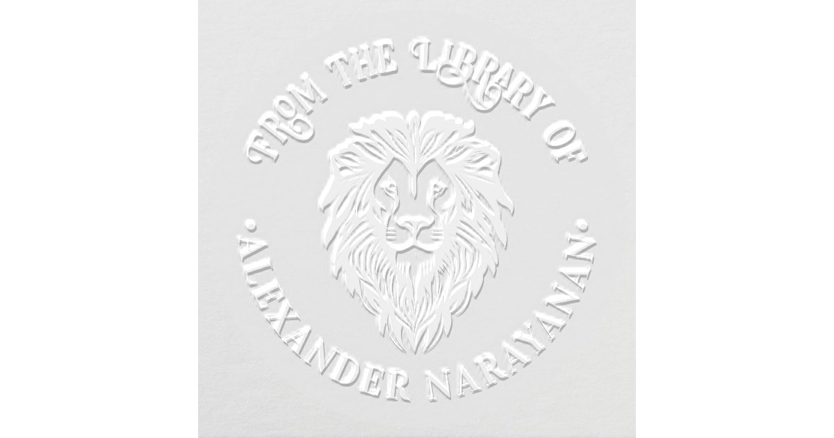 Elegant Lion Head #3 Round Library Book Name Embosser | Zazzle
