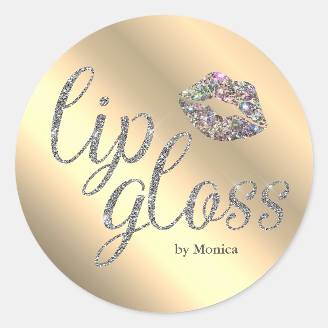 Elegant Lip Gloss Glitter Kiss Faux Holography Classic Round Sticker ...