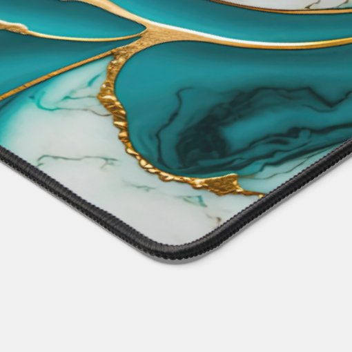 Elegant Liquid Marble Modern White Teal Gold Desk Mat | Zazzle