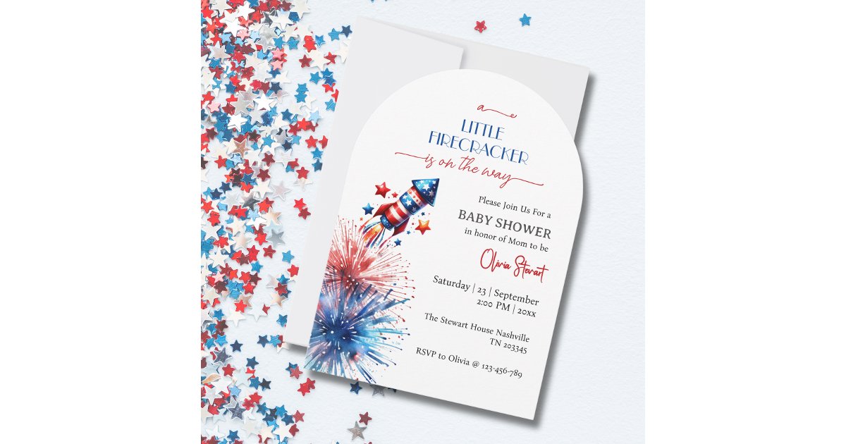 Elegant Little firecracker 4th July Baby Shower Invitation | Zazzle
