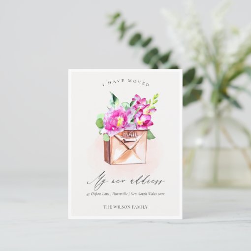Elegant Lively Pink Floral Mailbox I have Moved Postcard | Zazzle