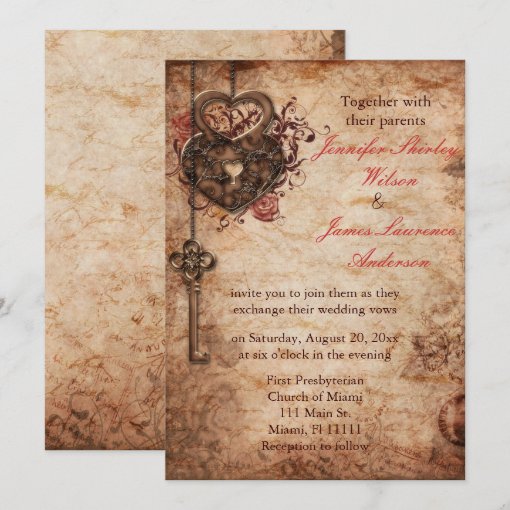Elegant Lock and Key Wedding Invitation | Zazzle