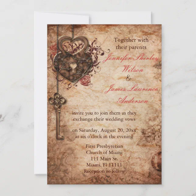 Elegant Lock and Key Wedding Invitation | Zazzle