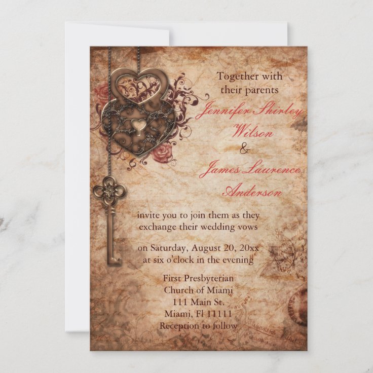 Elegant Lock and Key Wedding Invitation | Zazzle