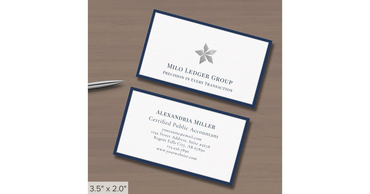 Elegant Logo Navy Blue Border Business Card | Zazzle