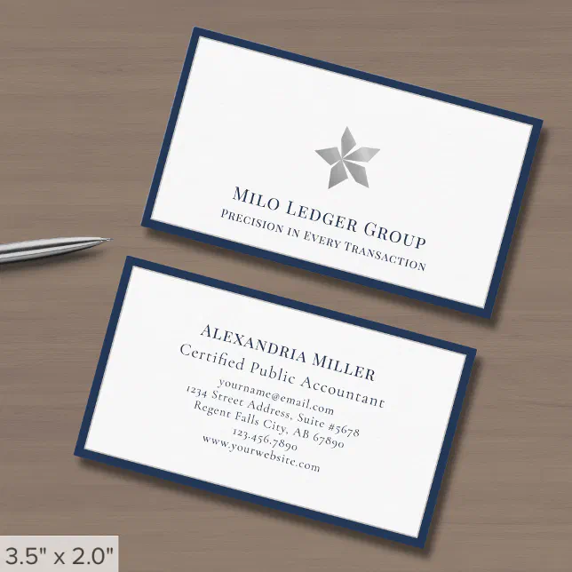 Elegant Logo Navy Blue Border Business Card | Zazzle