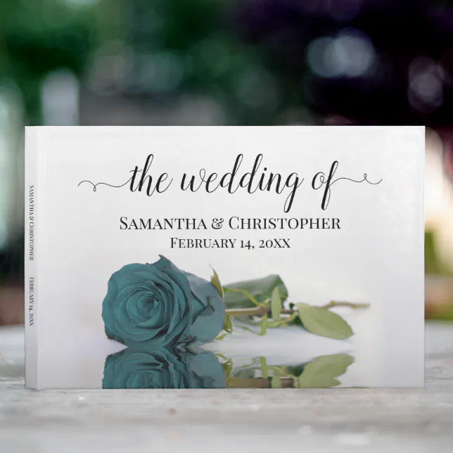 Elegant Long Stemmed Teal Rose Wedding Guest Book | Zazzle