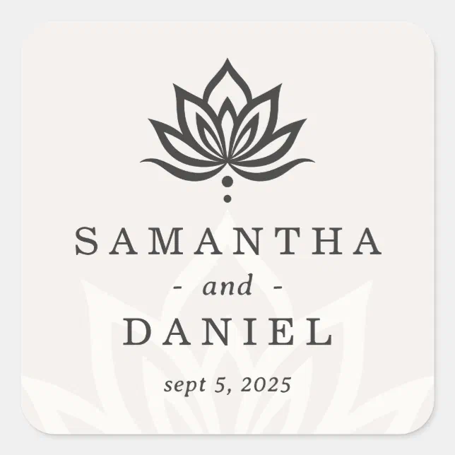 Elegant lotus flower monogram light neutral ivory square sticker | Zazzle