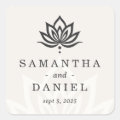 Elegant lotus flower monogram light neutral ivory square sticker | Zazzle