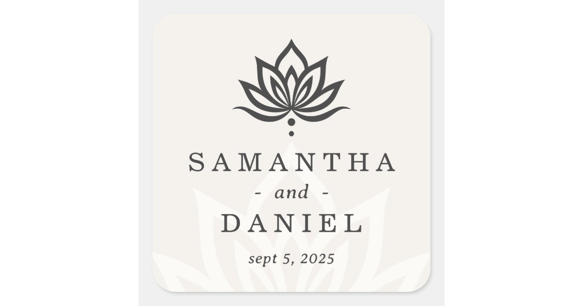 Elegant lotus flower monogram light neutral ivory square sticker | Zazzle