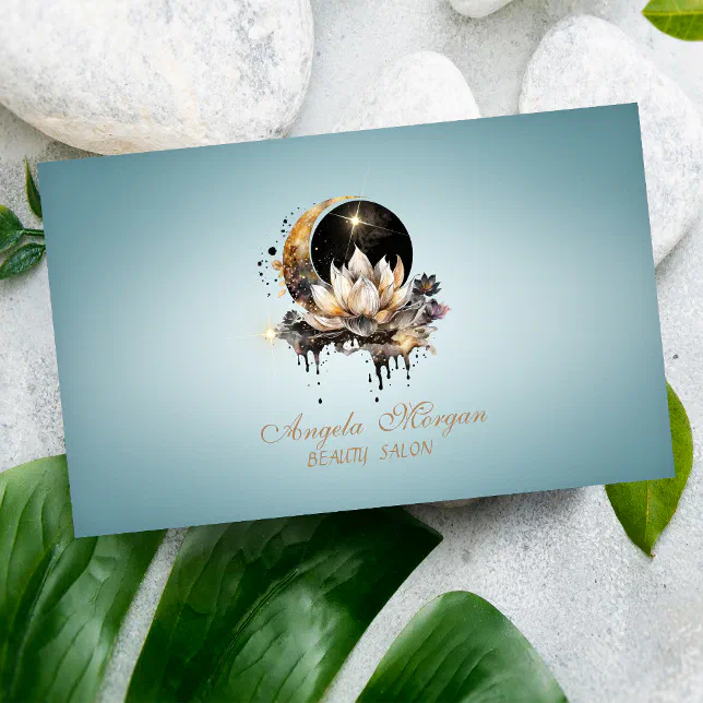 Elegant Lotus Flower Moon Blue Business Card | Zazzle