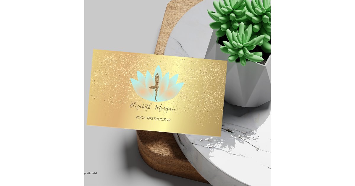 Elegant Lotus Gold Confetti Yoga Girl Glitter Business Card | Zazzle