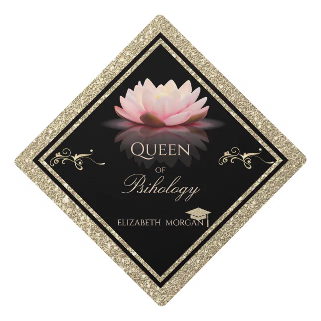 Elegant Lotus Gold Glitter Graduation Cap | Zazzle