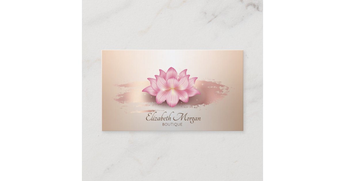 Elegant Lotus Rose Gold Brush Stroke Lotus Business Card | Zazzle
