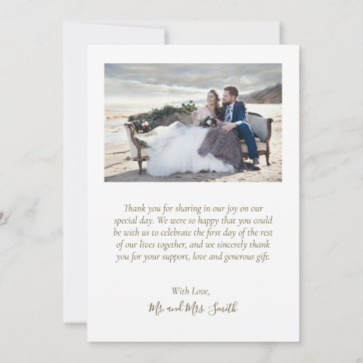 Elegant Love and Thanks Script 4 Photo Wedding Thank You Card | Zazzle