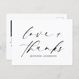 Elegant Love and Thanks Script Photo Wedding Postcard | Zazzle
