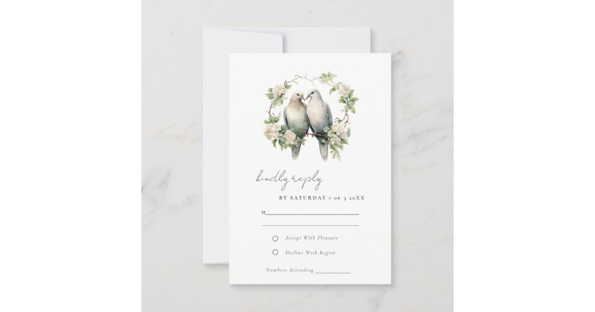 Elegant Love Birds Botanical Wreath Wedding RSVP Card | Zazzle