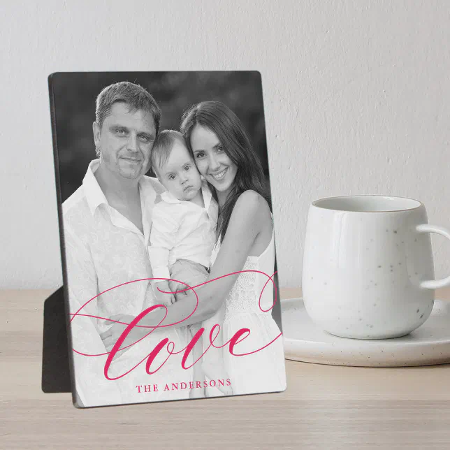 Elegant Love Hot Pink Script Photo Plaque | Zazzle