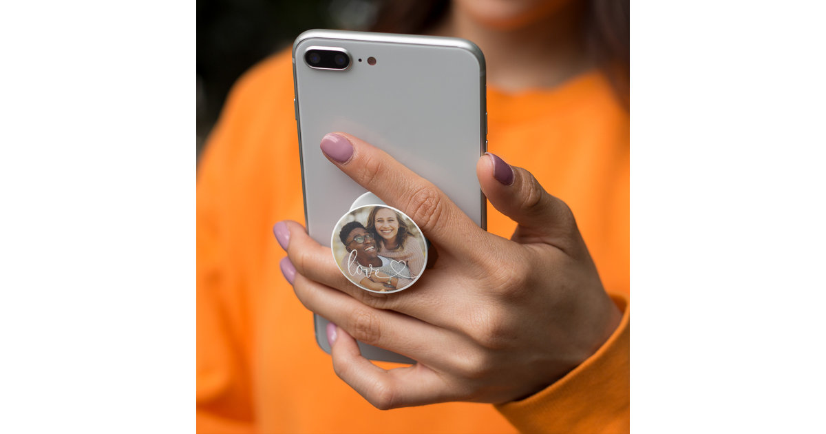 Elegant Love Script Heart Personalized Photo PopSocket | Zazzle
