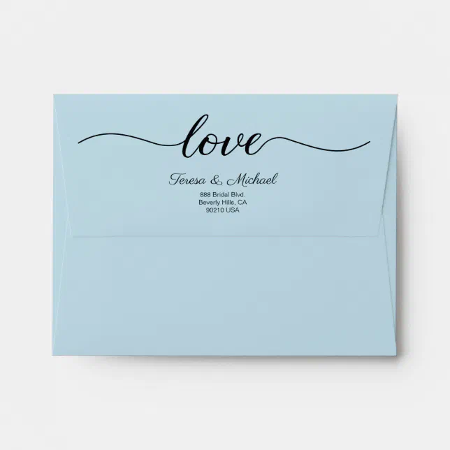 Elegant Love Script Return address Wedding Blue Envelope | Zazzle