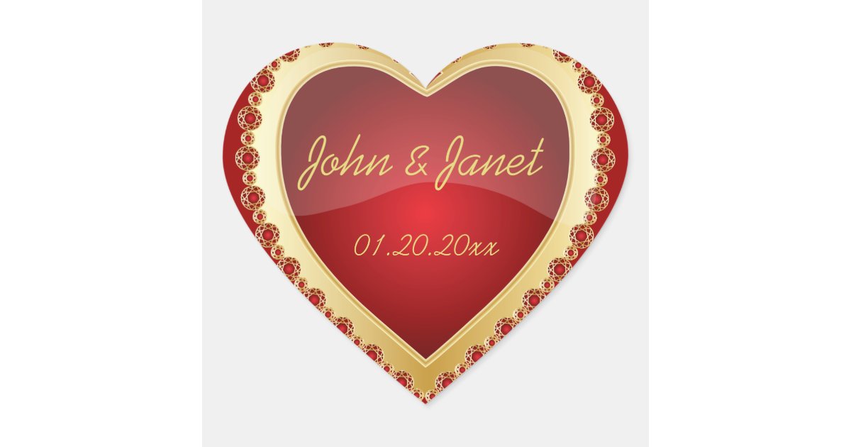 Elegant Love Shiny Deep Red Gold Jewel Heart Heart Sticker | Zazzle