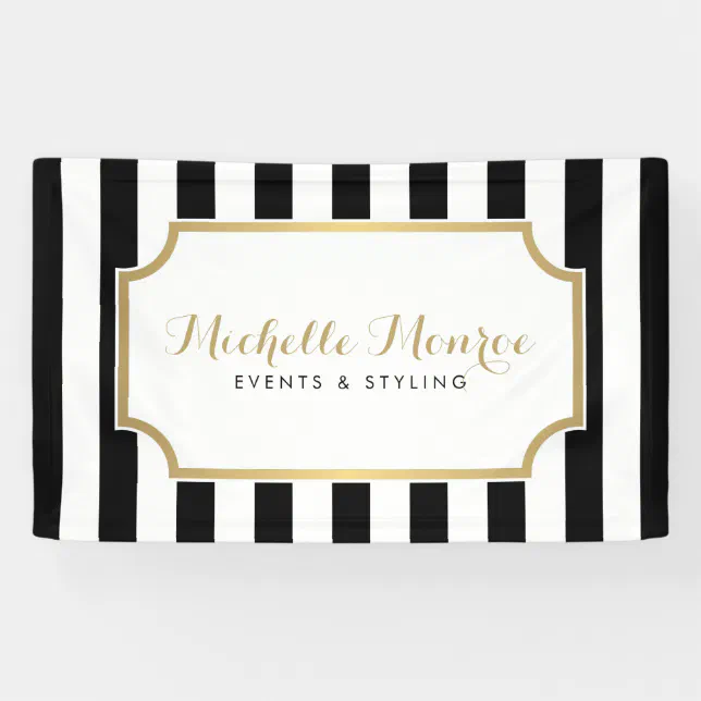 Elegant Luxe Bold Black and White Stripes Banner | Zazzle