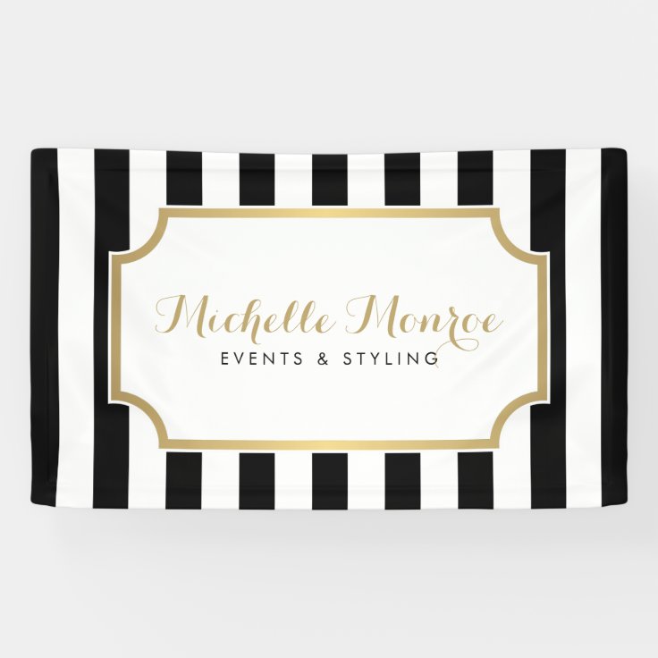 Elegant Luxe Bold Black and White Stripes Banner | Zazzle